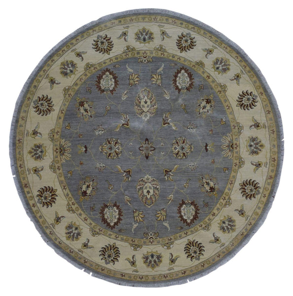 Grey and Beige Fine Peshawar Round Rug 8'2X8'2