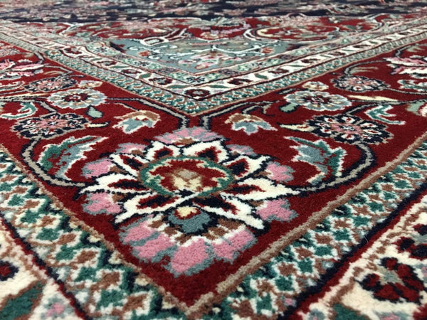 Large Blue and Red Fine Tabriz Oriental Rug 9'10X13'9