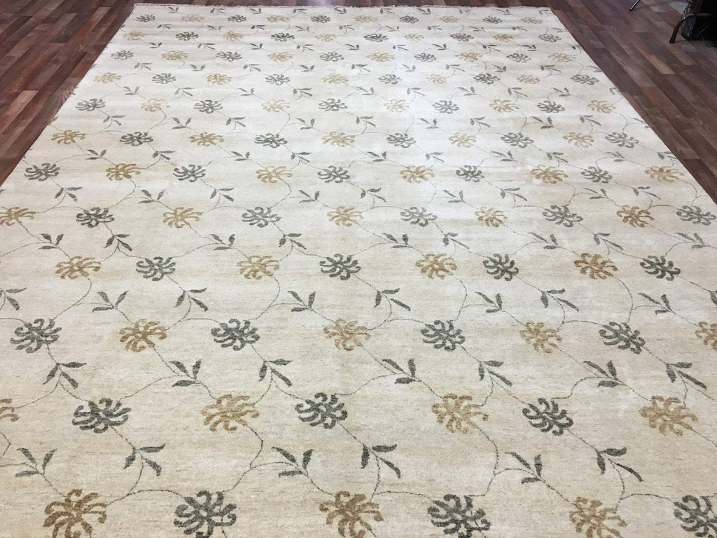 Beige Modern Floral Design Large Rug 9'7X13'9