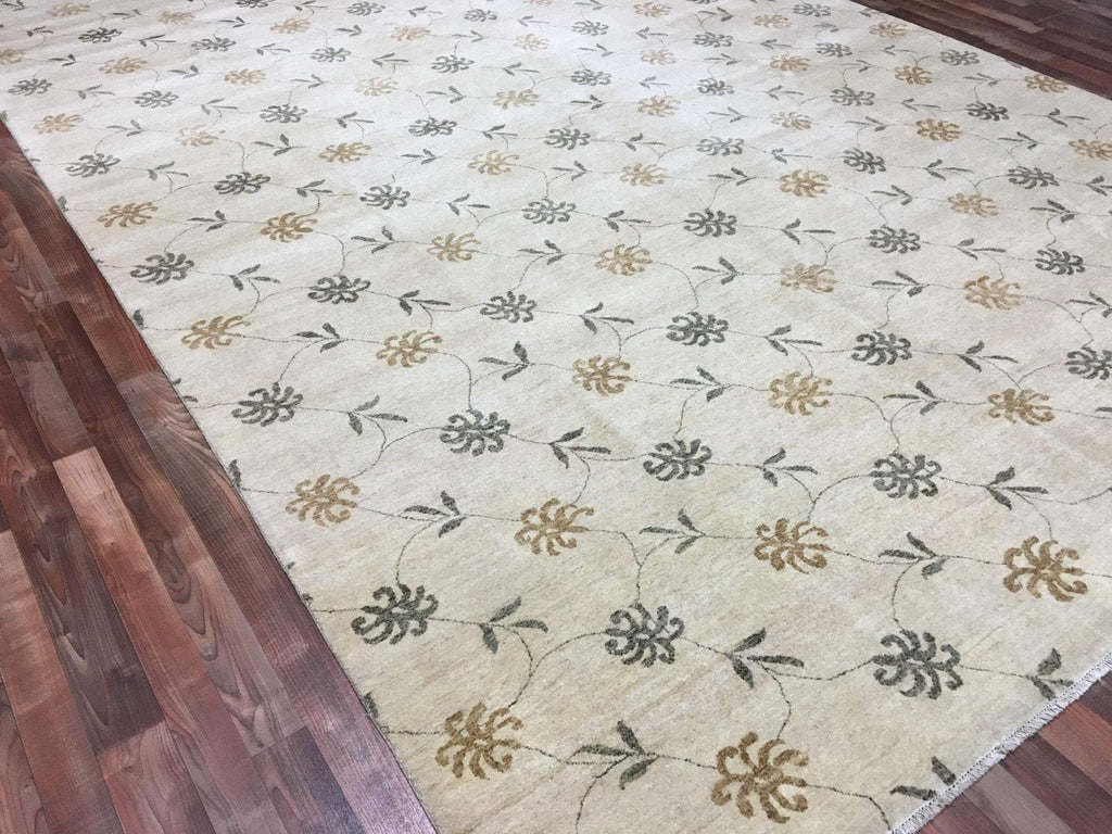 Beige Modern Floral Design Large Rug 9'7X13'9