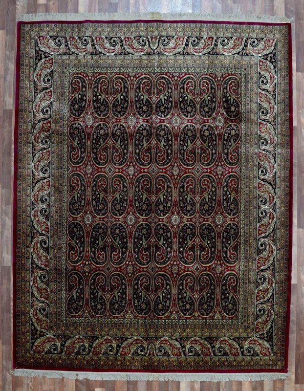 Very Fine Large Red and Black Tabriz Oriental Rug 8'X10'