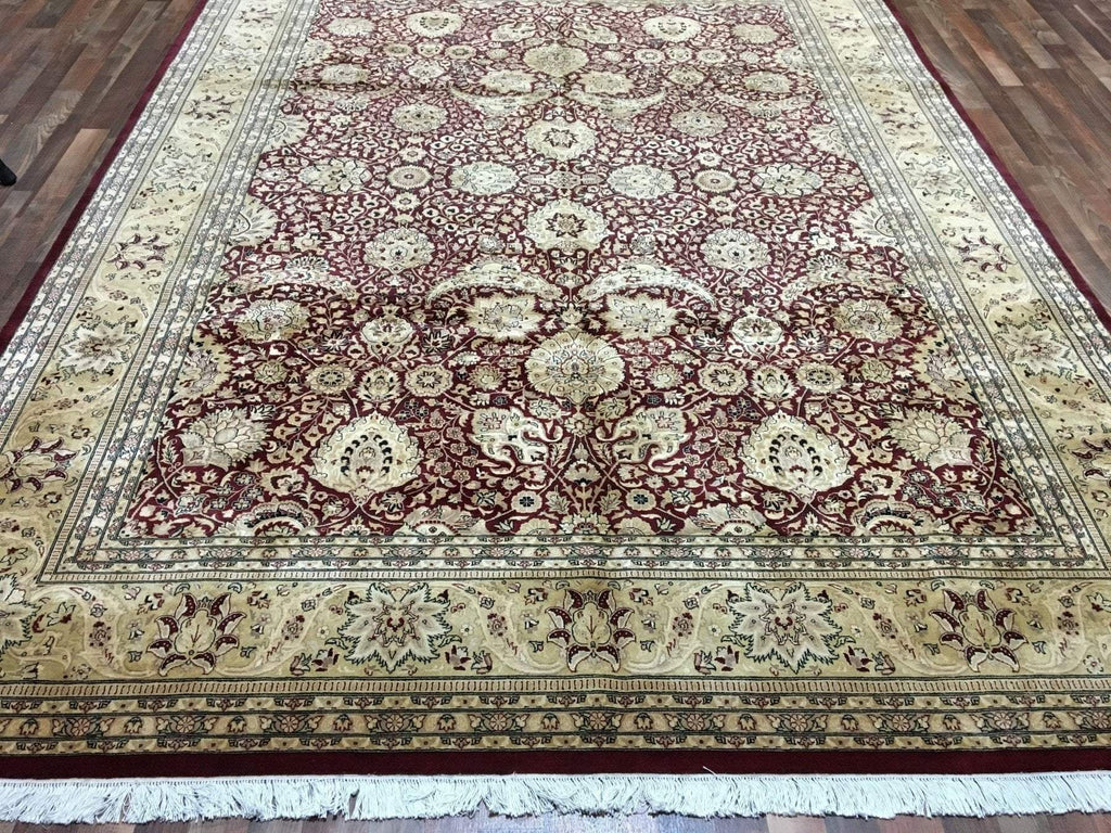 Maroon and Beige Very Fine Pakistan Tabriz Oriental Rug 9'2X12'3