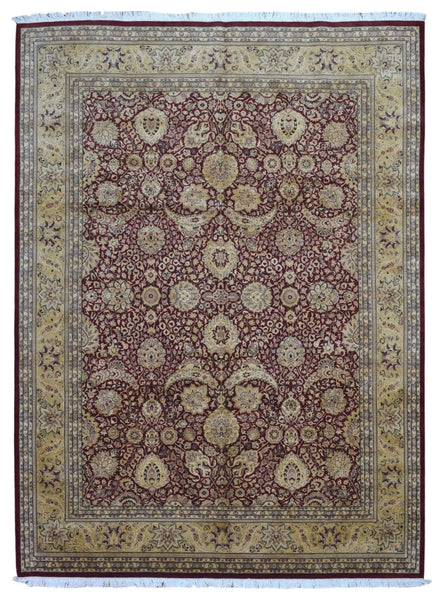 Maroon and Beige Very Fine Pakistan Tabriz Oriental Rug 9'2X12'3