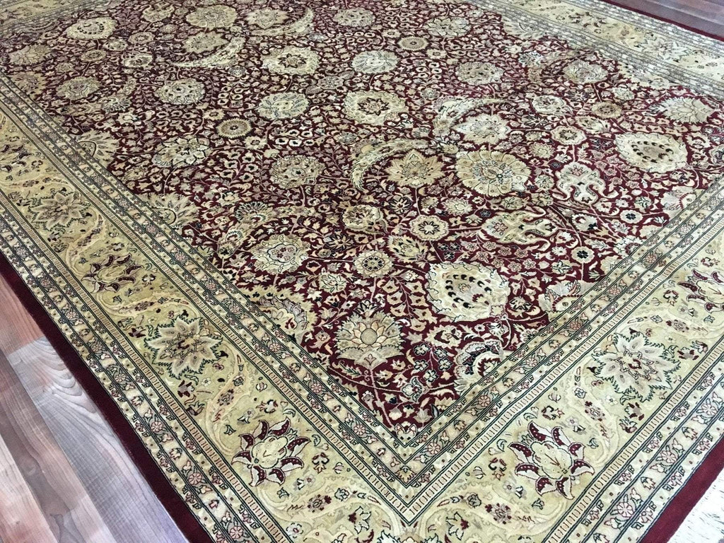 Maroon and Beige Very Fine Pakistan Tabriz Oriental Rug 9'2X12'3