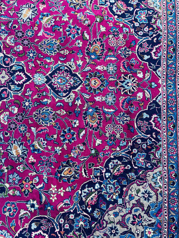 Large Semi-Antique Hot Pink Persian Kashan Rug 9'10x 12'8