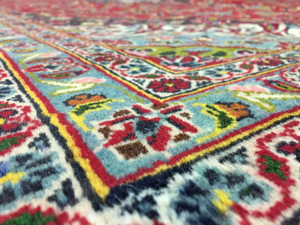 Semi-Antique Red and Navy Persian Kashan Oriental Rug 8'2X11'2