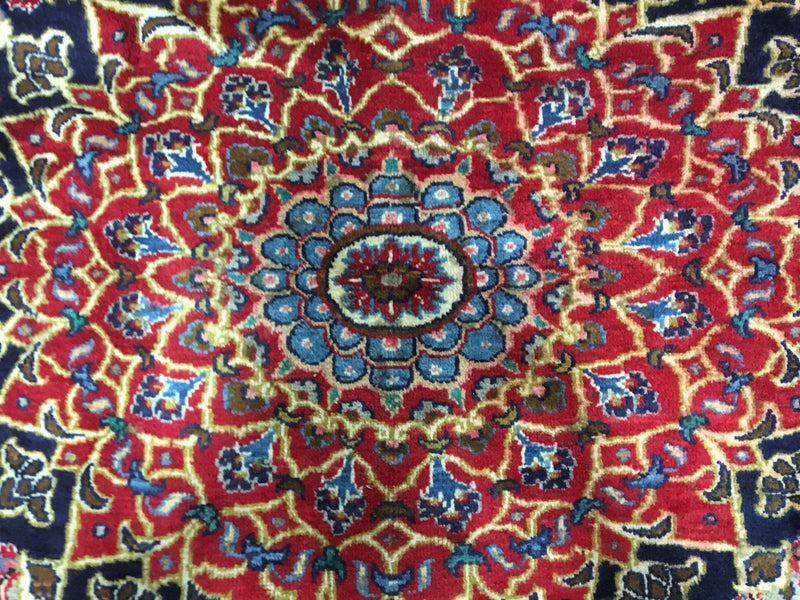 Red and Blue Semi-Antique Signed Persian Isfahan Oriental Rug 7'10X11'