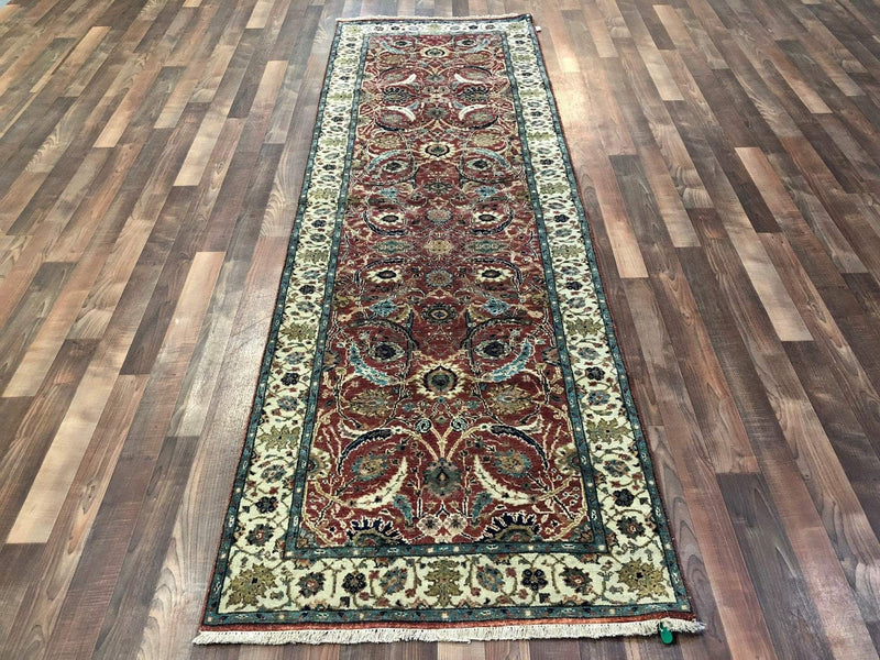 Red and Beige Very Fine Tabriz Oriental Runner Rug 3'1X9'9